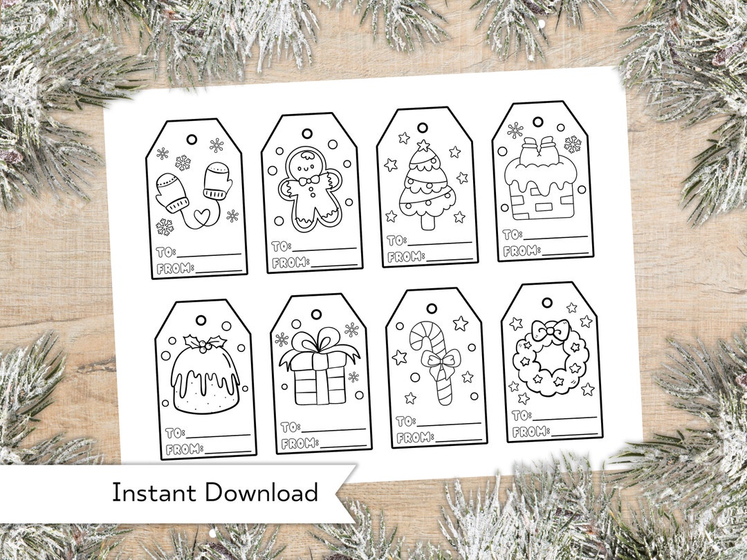 Printable Christmas Gift Tags – Kids Coloring Activity (PDF Download ...