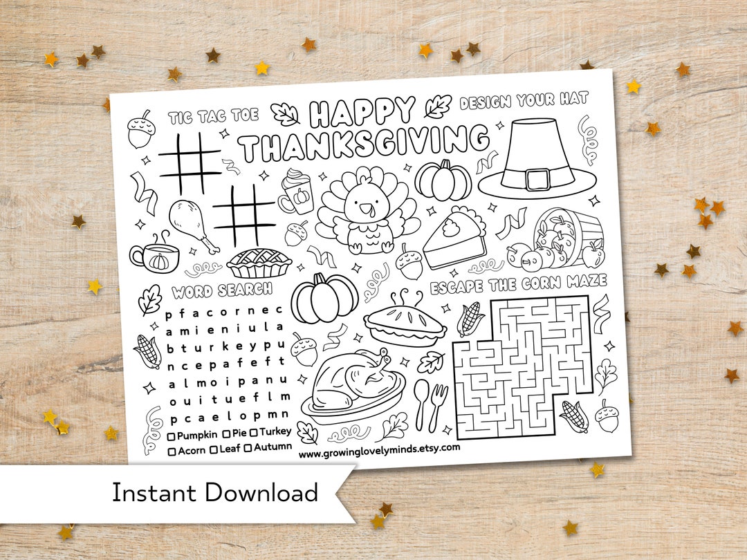 Thanksgiving Activity Page for Kids - Printable Custom Thanksgiving ...
