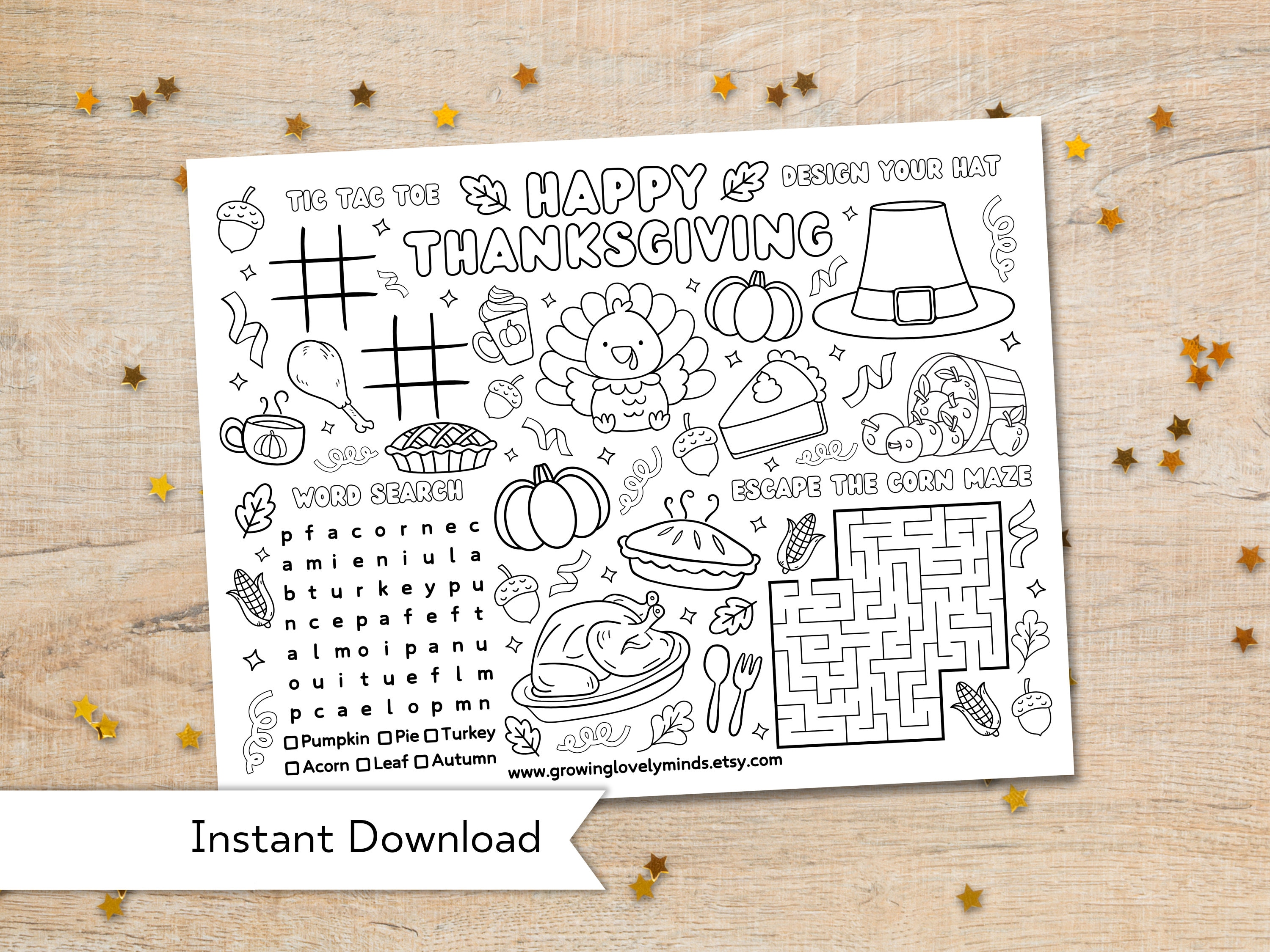 Thanksgiving Activity Page for Kids - Printable Custom Thanksgiving ...