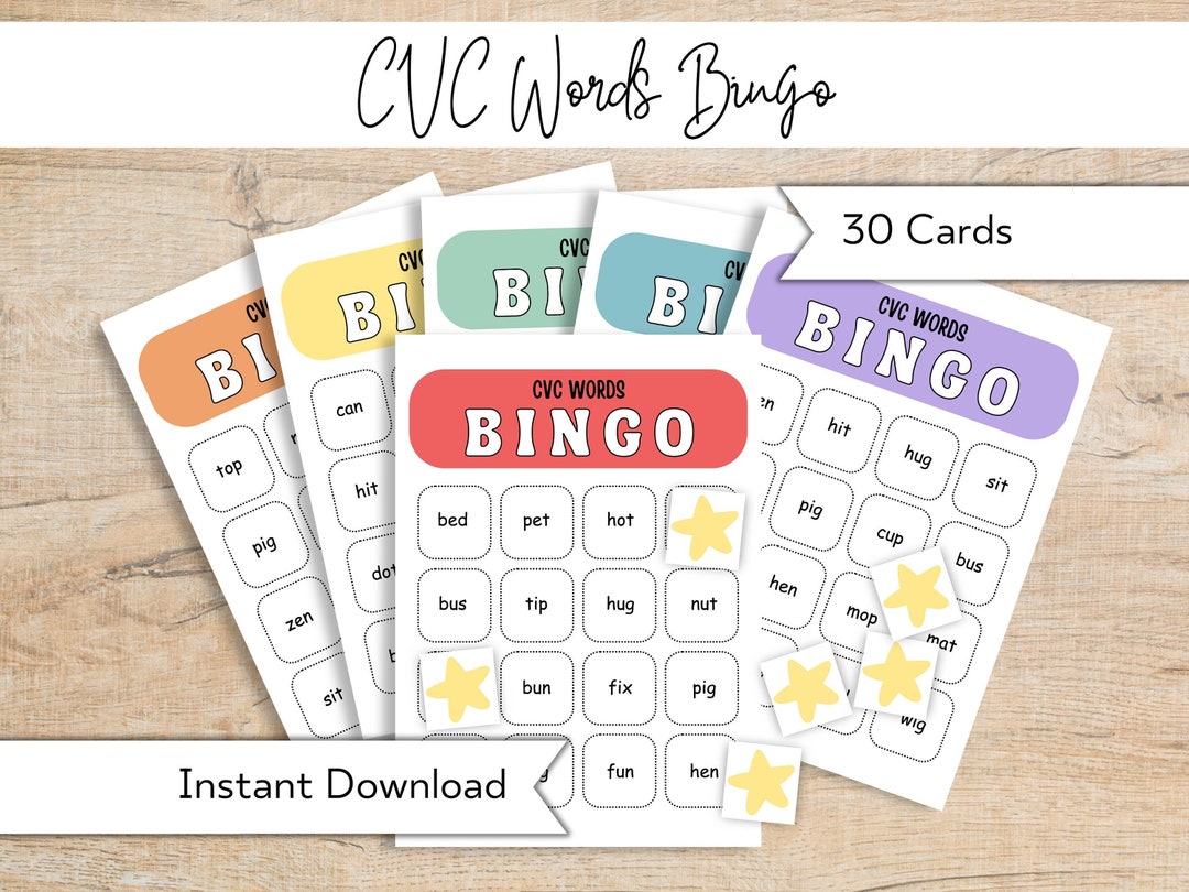 CVC Words Bingo - Printable CVC Game - Kindergarten Homeschool CVC Card ...