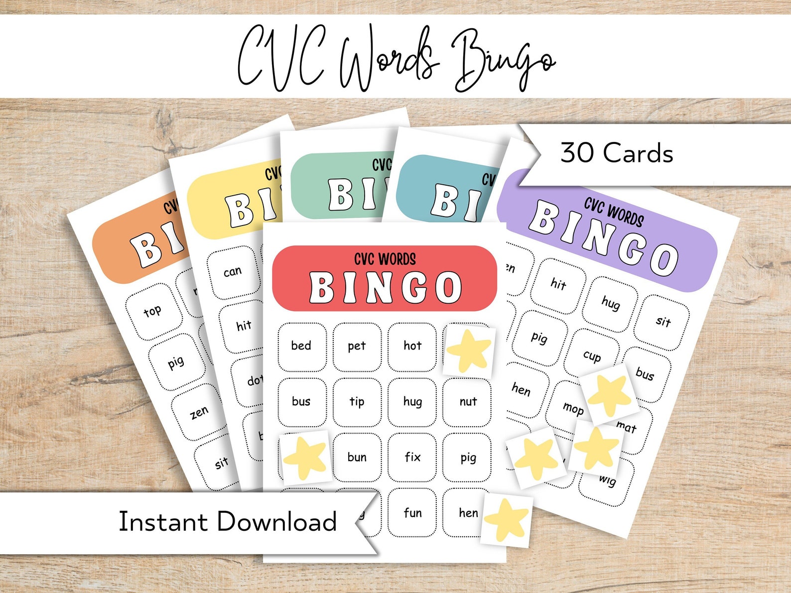 CVC Words Bingo - Printable CVC Game - Kindergarten Homeschool CVC Card ...