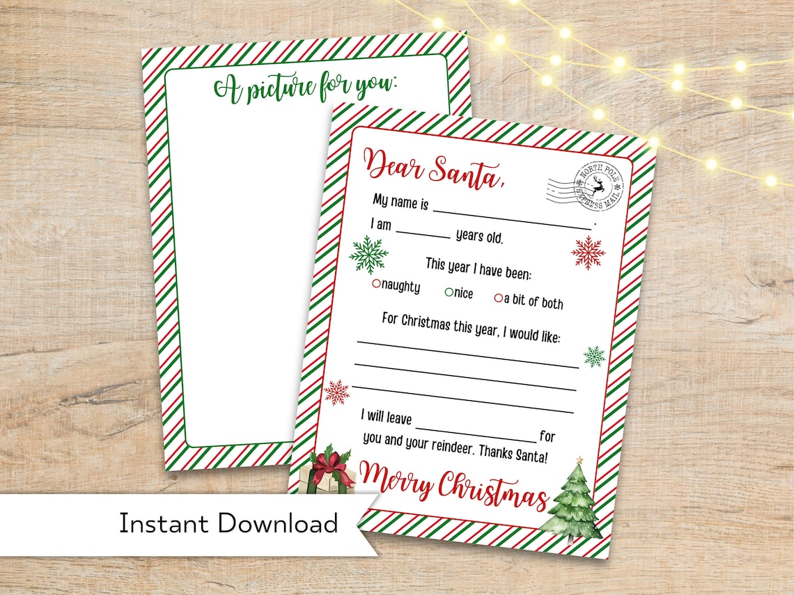 Letter to Santa Printable Kids Letter to Santa Clause Christmas ...
