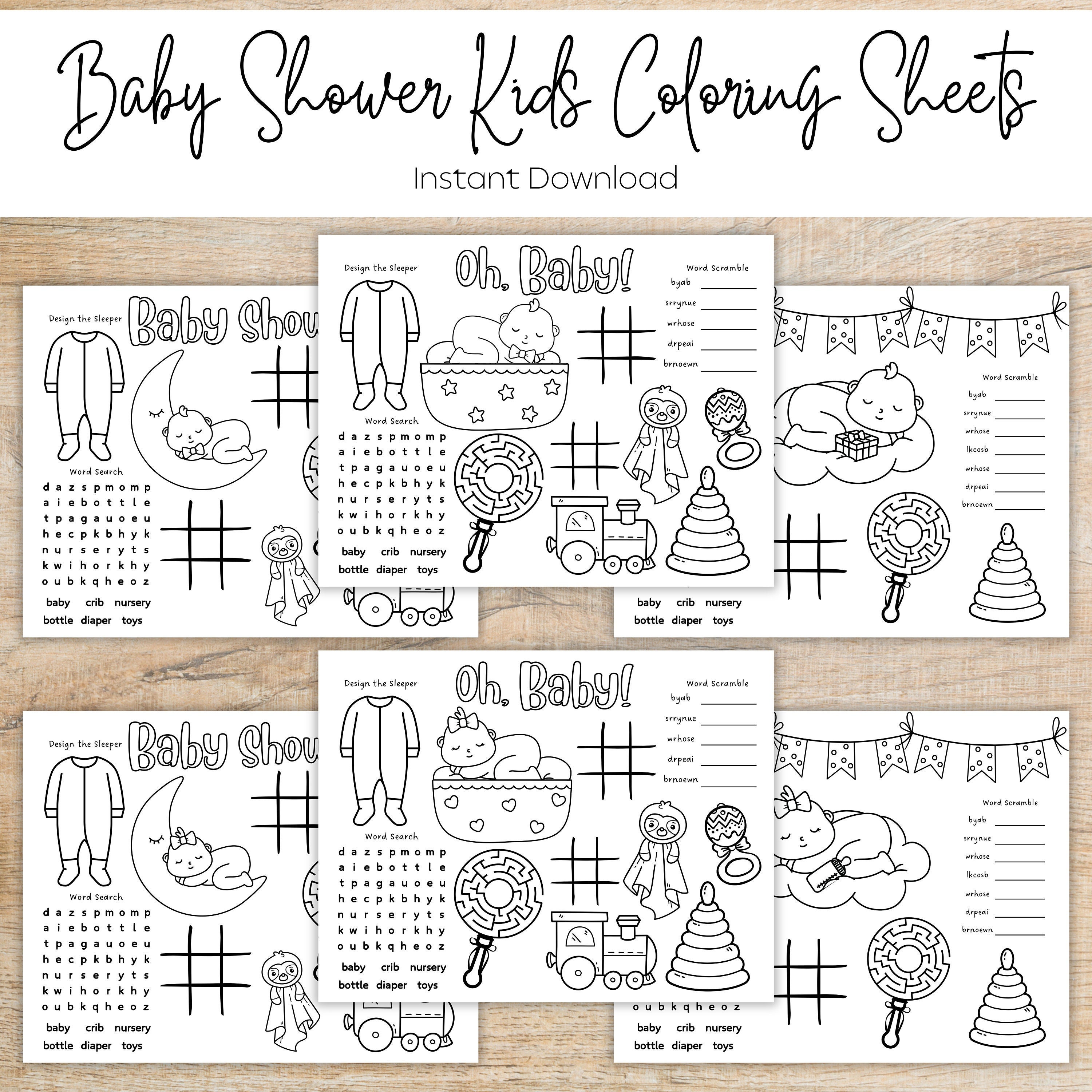 Baby Shower Kids Coloring Sheets Printable Kids Table Activities ...