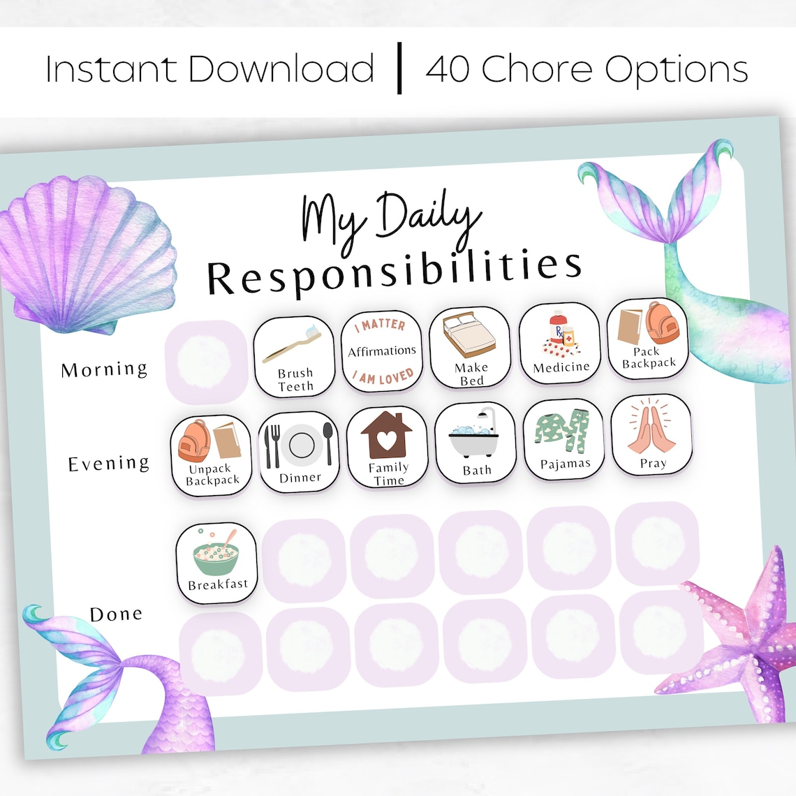 Daily Chore Chart for Kids Daily Responsibilities Chart Printable Daily ...