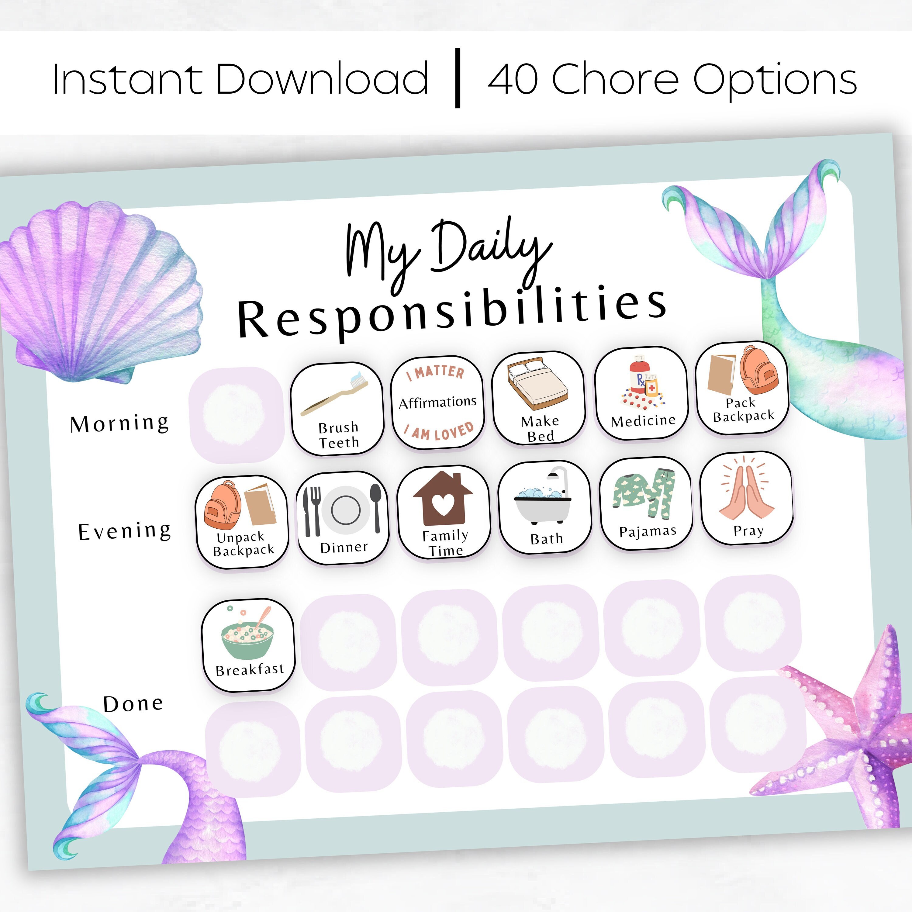 Daily Chore Chart for Kids Daily Responsibilities Chart Printable Daily ...