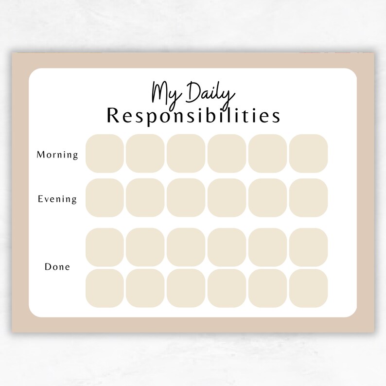 Daily Chore Chart for Kids Daily Responsibilities Chart Printable Daily ...