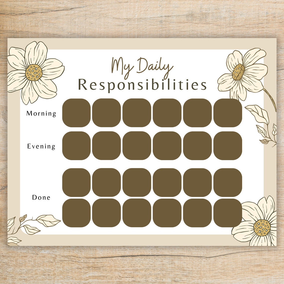 Daily Chore Chart for Kids Daily Responsibilities Chart Printable Daily ...