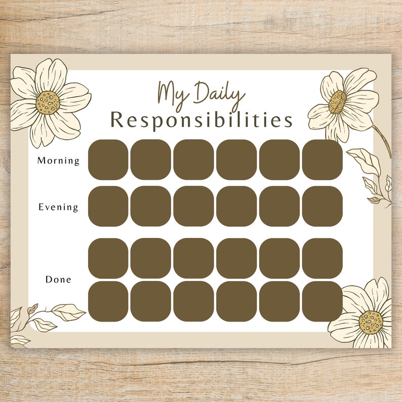 Daily Chore Chart for Kids Daily Responsibilities Chart Printable Daily ...