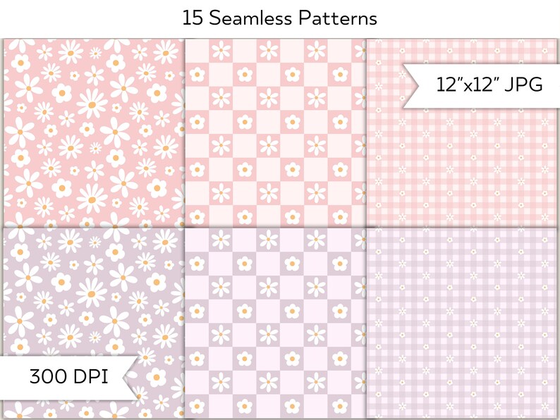 Daisy Seamless Pattern Digital Paper - Pastel Floral Designs (digital ...