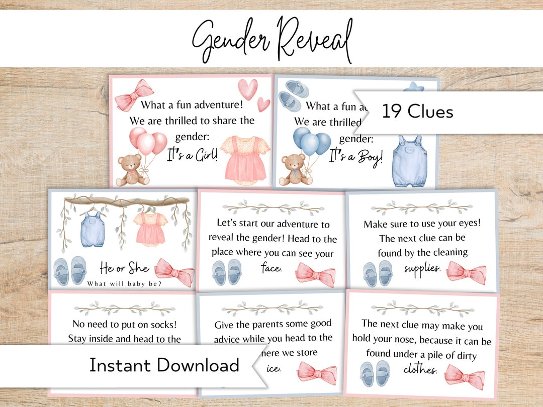 Gender Reveal Scavenger Hunt - Printable Gender Reveal Rhyming ...
