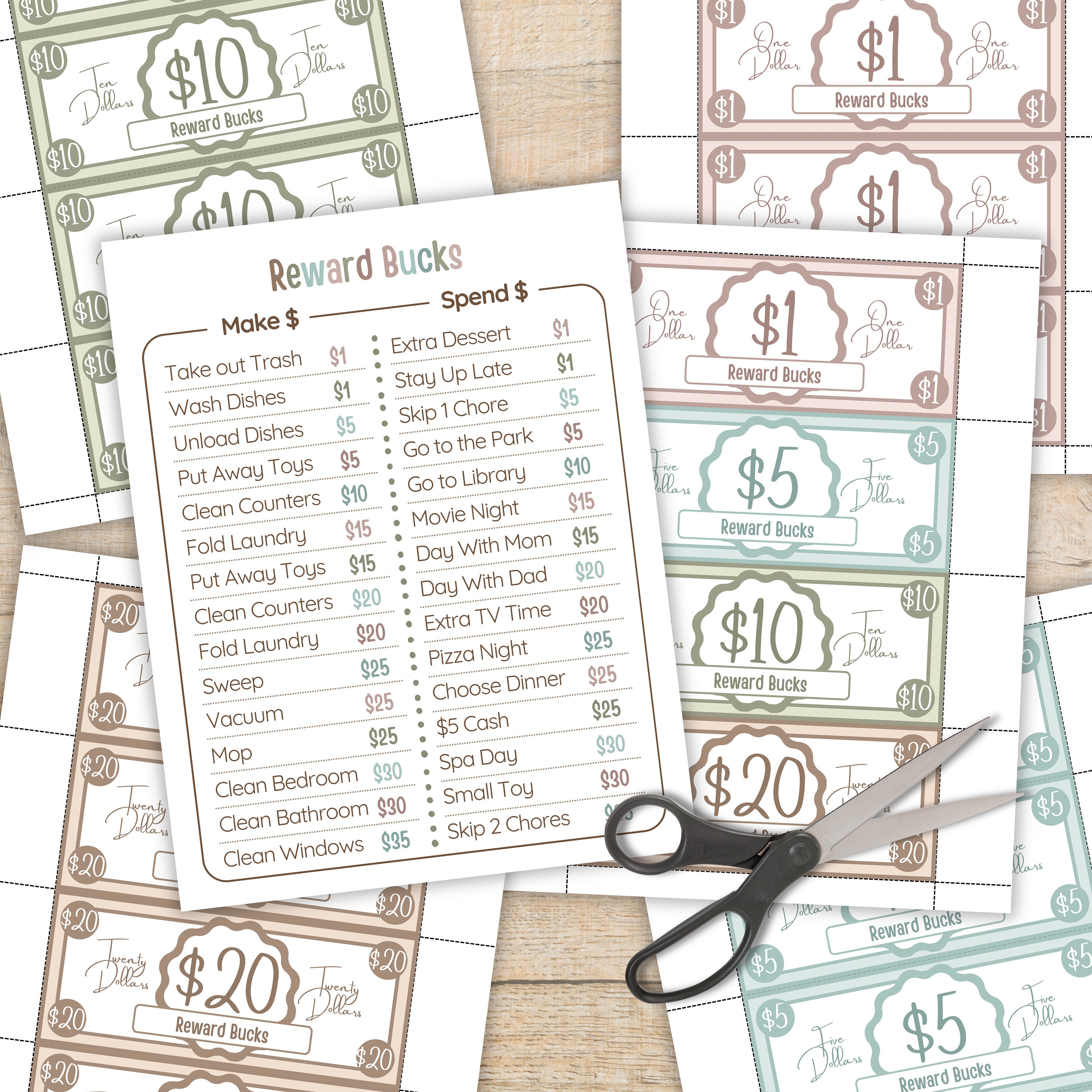 Printable Play Money Editable Reward Bucks Customizable Behavior Bucks ...
