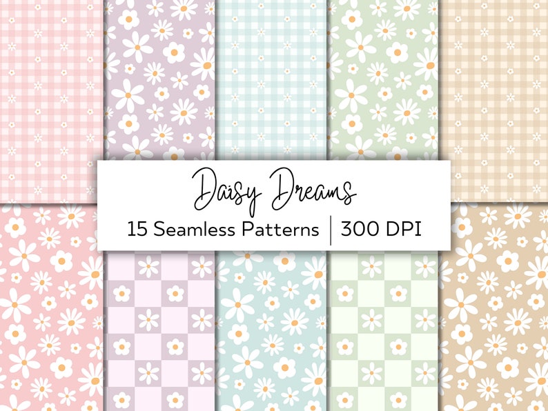 Daisy Seamless Pattern Digital Paper - Pastel Floral Designs (digital ...