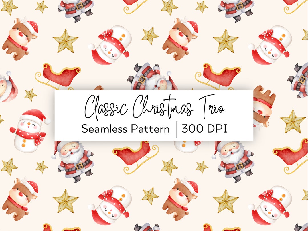 Christmas Seamless Pattern Digital Paper - Watercolor Santa & Friends ...