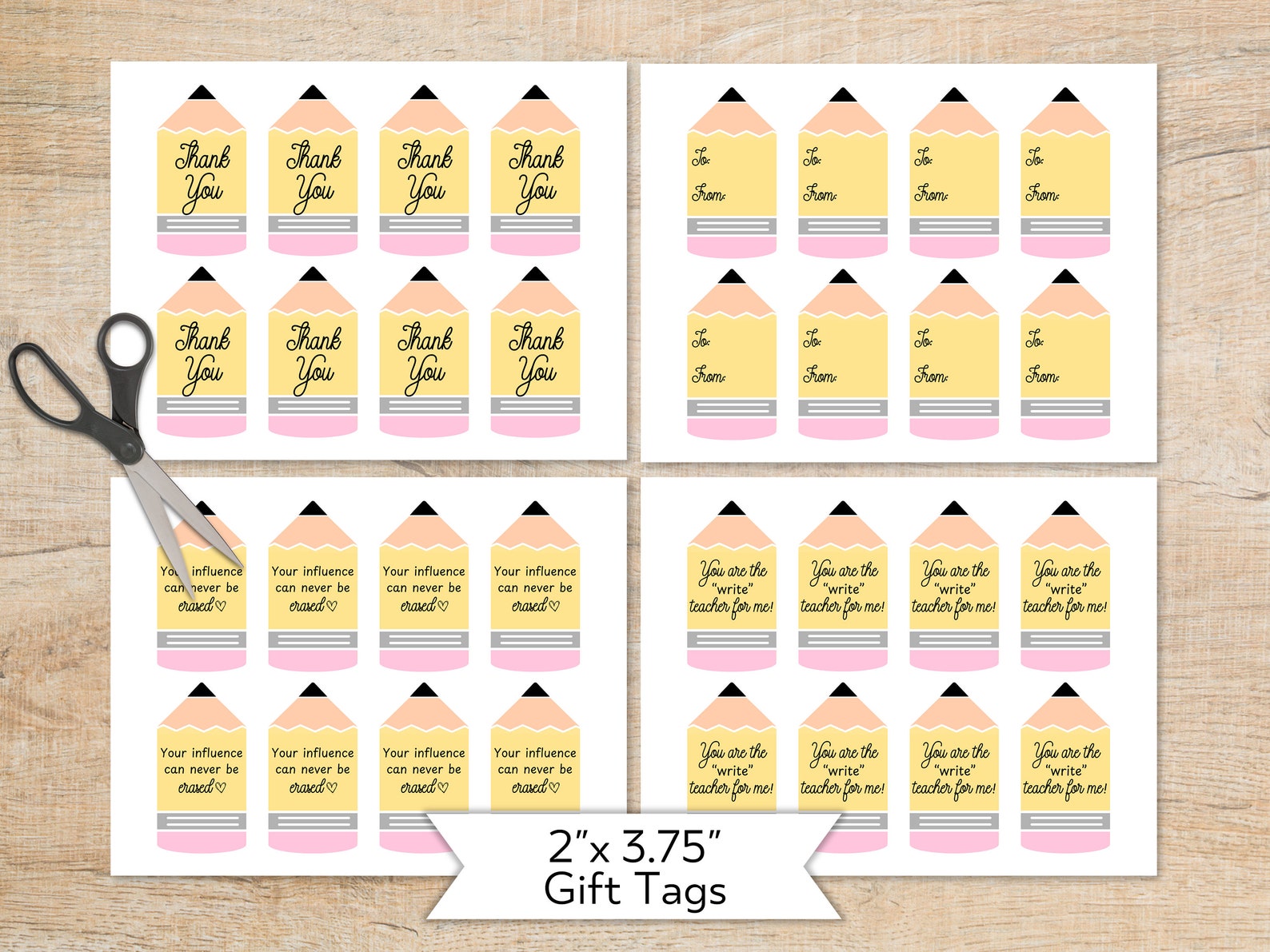 Pencil Teacher Gift Tags – Printable Thank You Notes (PDF) - Etsy