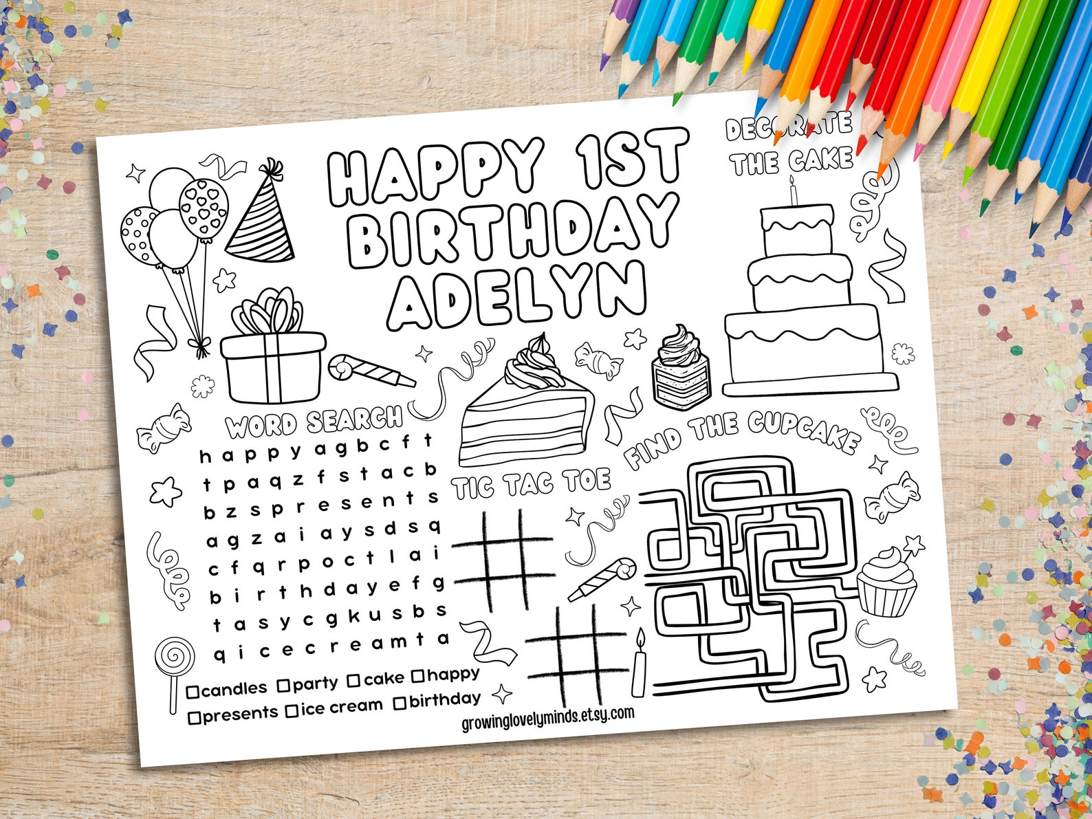 Birthday Coloring Page for Kids - Printable Custom Birthday Coloring ...