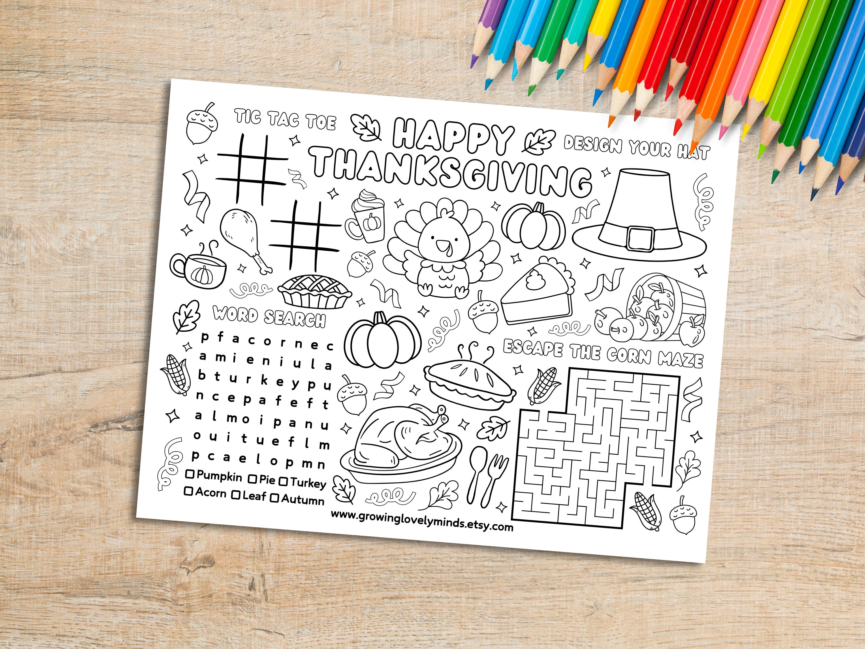 Thanksgiving Activity Page for Kids - Printable Custom Thanksgiving ...