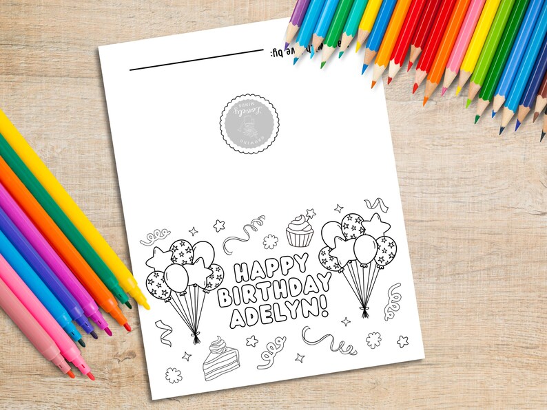 Customizable Birthday Card Coloring Page – Kids Activity (digital ...