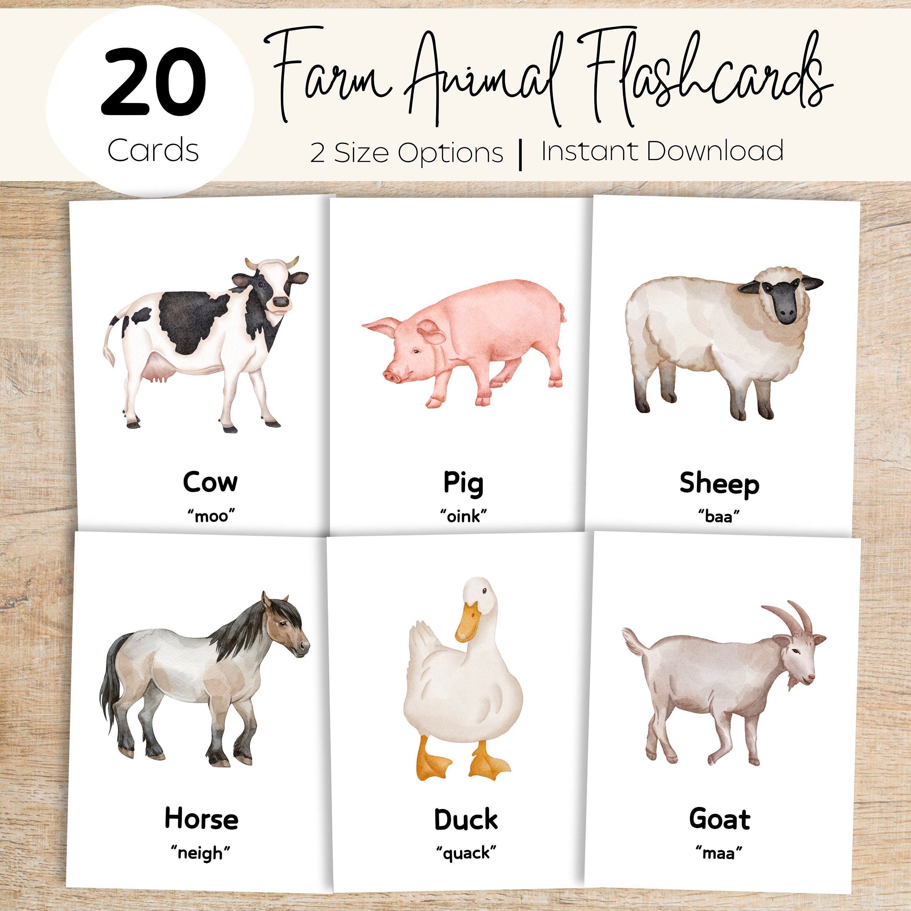 Farm Animal Flashcards Toddler Preschool Early Learning Resource Learn ...