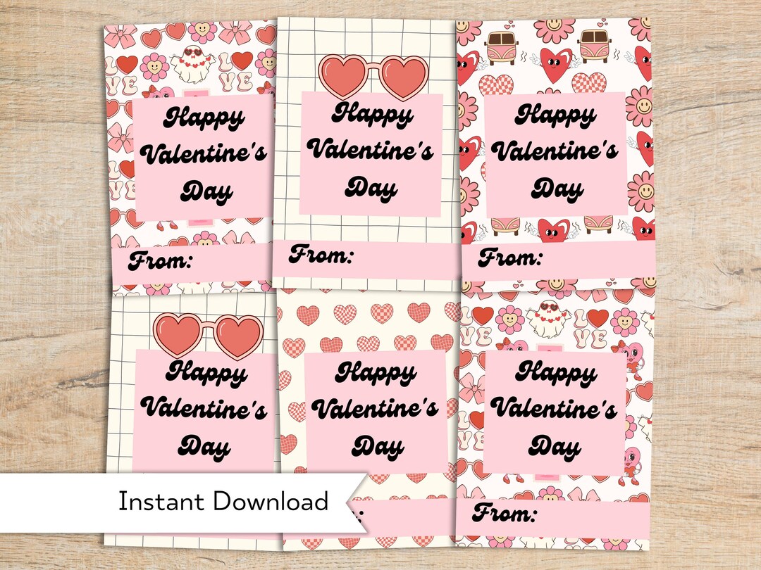 Valentine's Day Cards - Retro Groovy Valentines - Printable Card ...