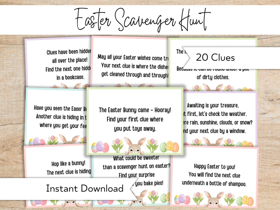 Easter Scavenger Hunt for Kids - Printable Indoor Scavenger Hunt Clues ...
