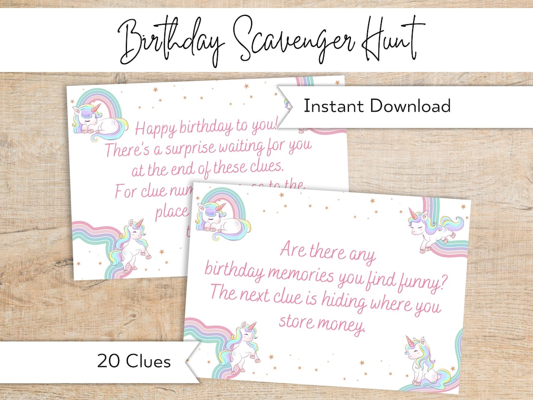 Unicorn Birthday Scavenger Hunt for Kids- Printable Indoor Birthday ...