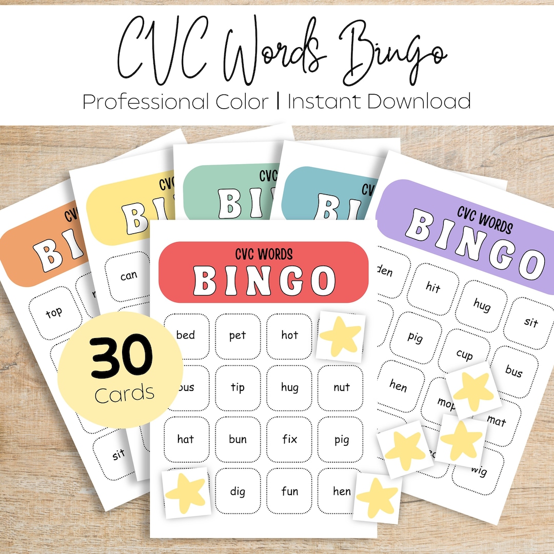 CVC Words Bingo Printable CVC Game Kindergarten Homeschool CVC Card ...