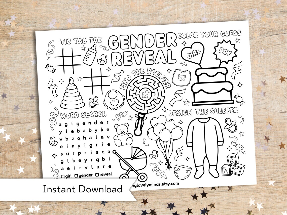 Gender Reveal Coloring Page for Kids - Printable Kids Table Activities ...