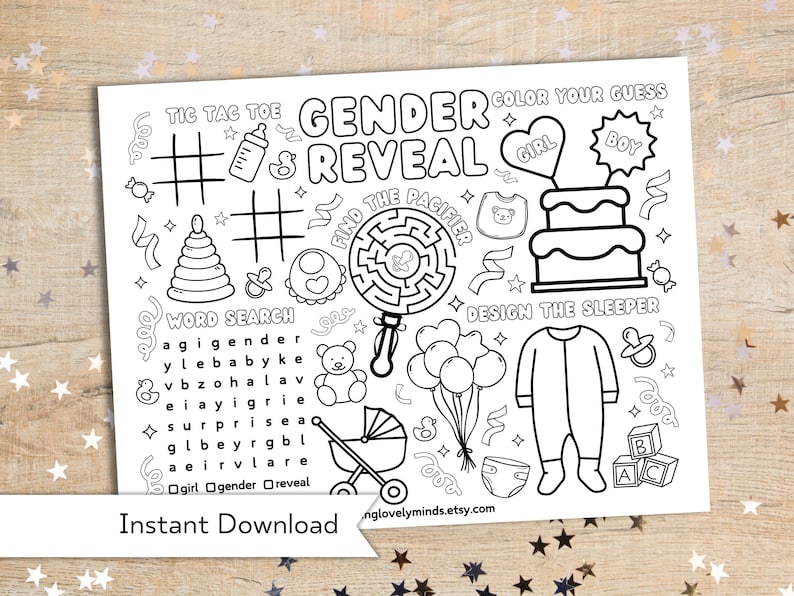 Gender Reveal Coloring Page for Kids - Printable Kids Table Activities ...