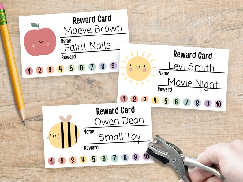 Printable Reward Punch Cards for Kids Custom Behavior Tracker Incentive ...