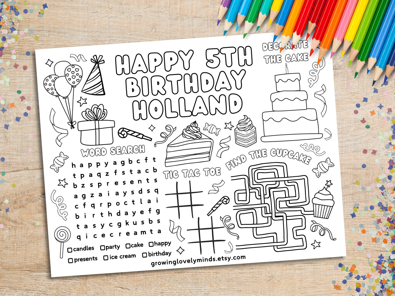 Birthday Coloring Page for Kids Printable Custom Birthday Coloring ...