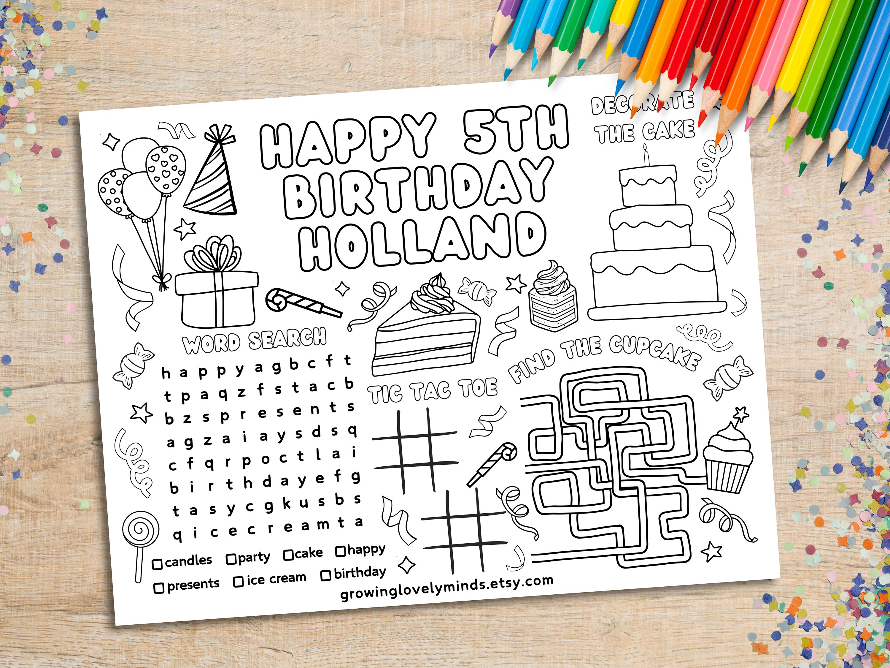Birthday Coloring Page for Kids Printable Custom Birthday Coloring ...