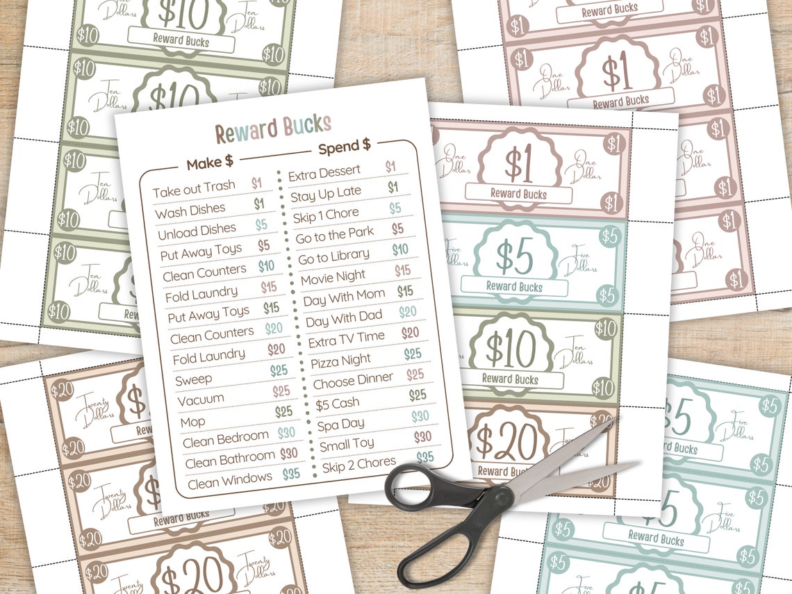 Printable Play Money Editable Reward Bucks Customizable Behavior Bucks ...