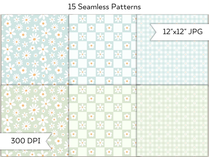 Daisy Seamless Pattern Digital Paper - Pastel Floral Designs (digital ...