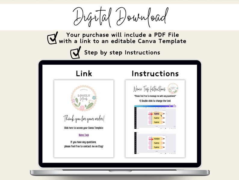 Editable Name Tag Template Back to School Instant Edit & Download ...