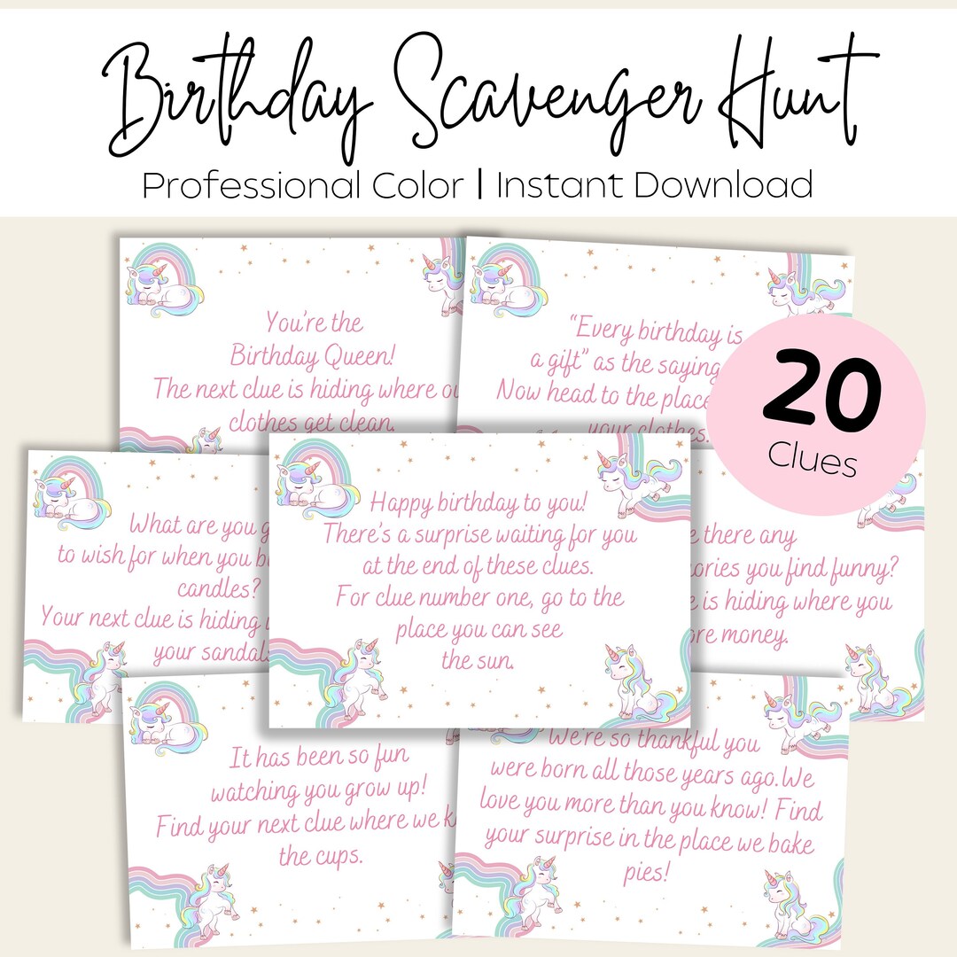 Unicorn Birthday Scavenger Hunt Printable Indoor Birthday Party ...