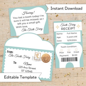 Printable Tooth Fairy Letter and Receipt Set (digital Download) - Etsy