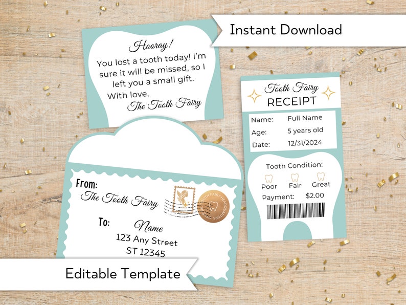 Editable Printable Tooth Fairy Letter and Receipt Set (digital Download ...