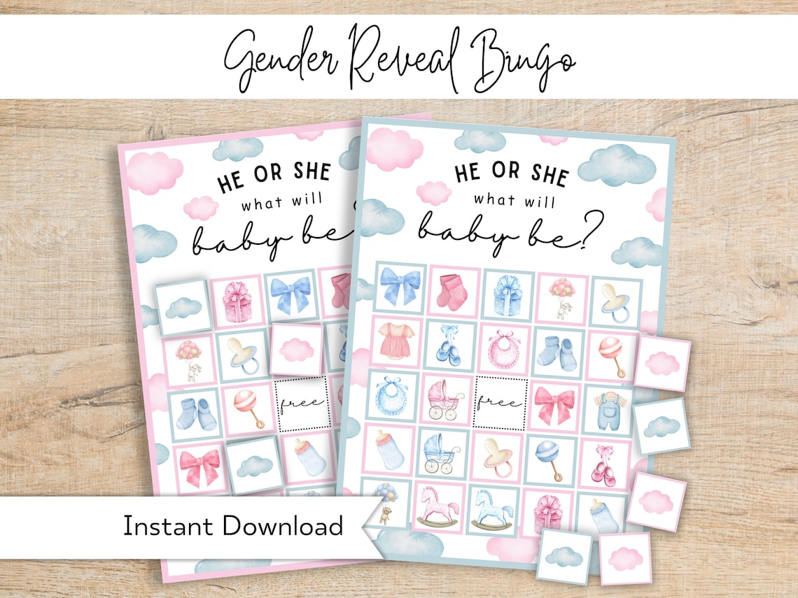 Gender Reveal Bingo Printable Gender Reveal Bingo Party Game Boy or ...
