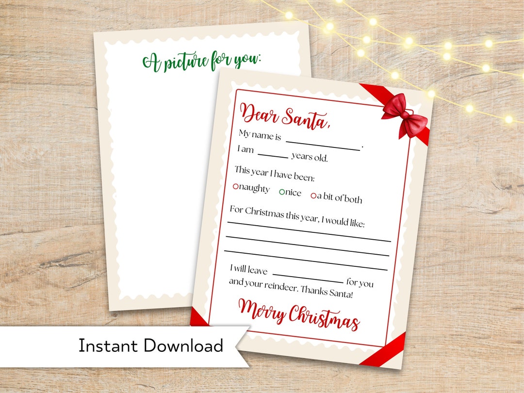 Letter to Santa Printable – Kids Christmas Wish List (instant Download ...