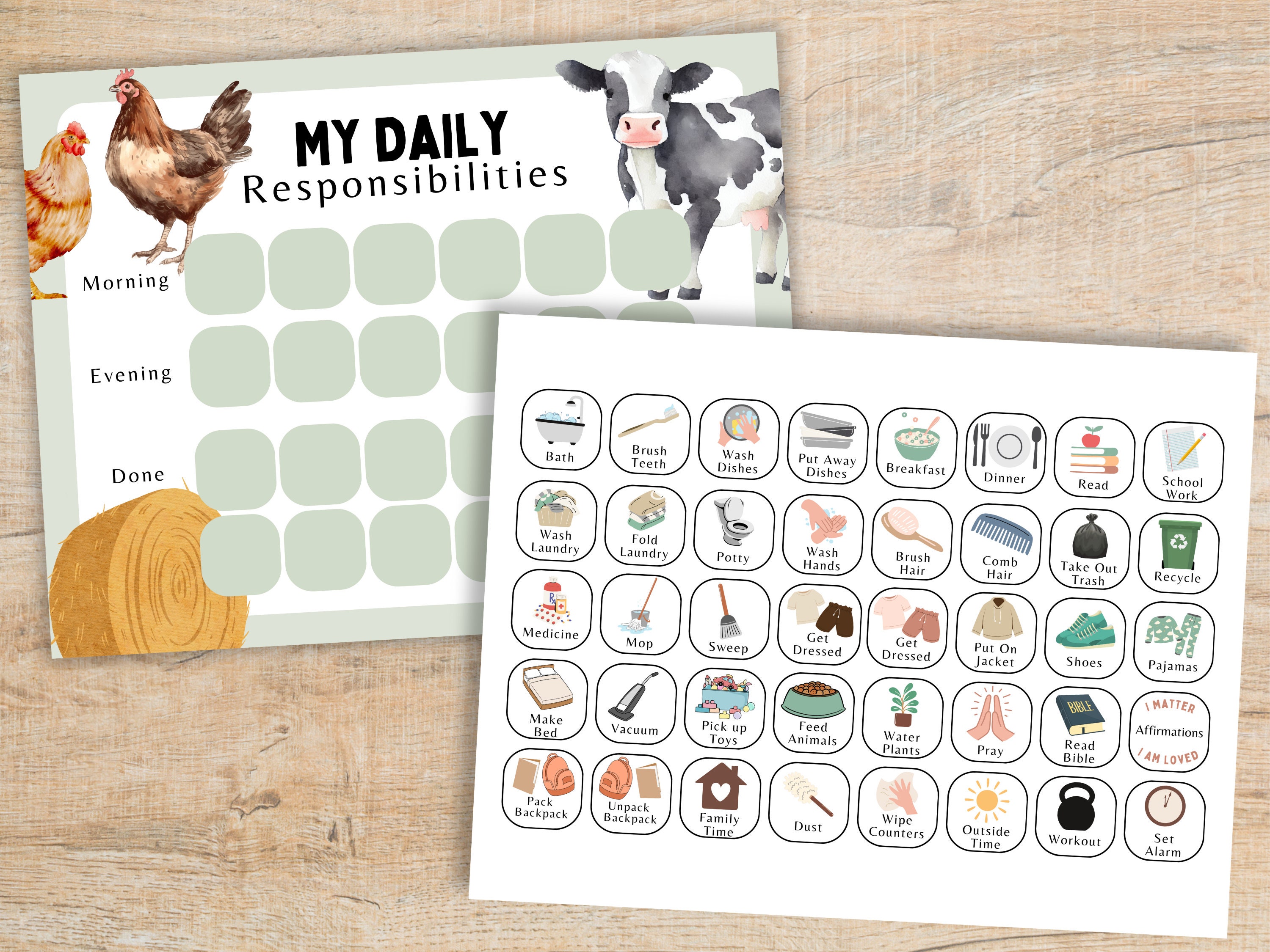 Daily Chore Chart for Kids - Daily Responsibilities Chart - Printable ...