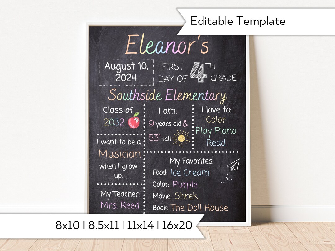 Chalkboard First Day of School Printable - Back to School Sign - Back ...