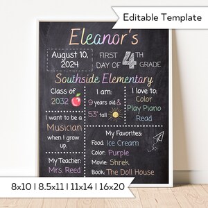 First Day of School Chalkboard Sign – Editable Template (digital ...