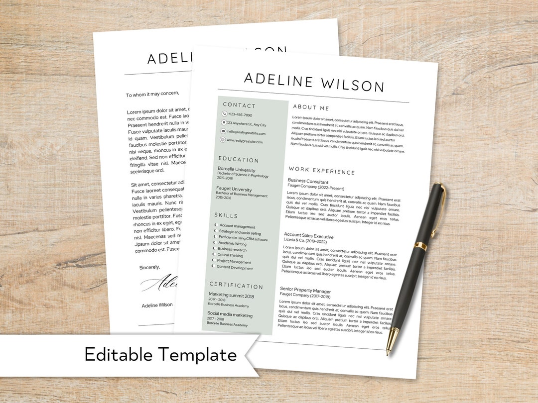 Resume Editable Template - Minimalist Resume Design - Instant Download ...