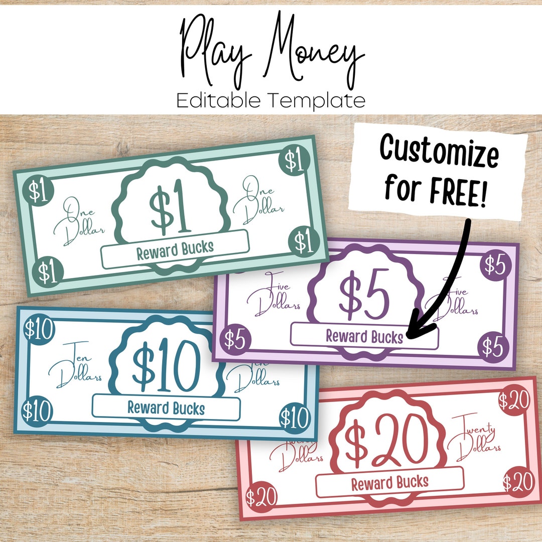 Printable Play Money Editable Reward Bucks Customizable Behavior Bucks ...