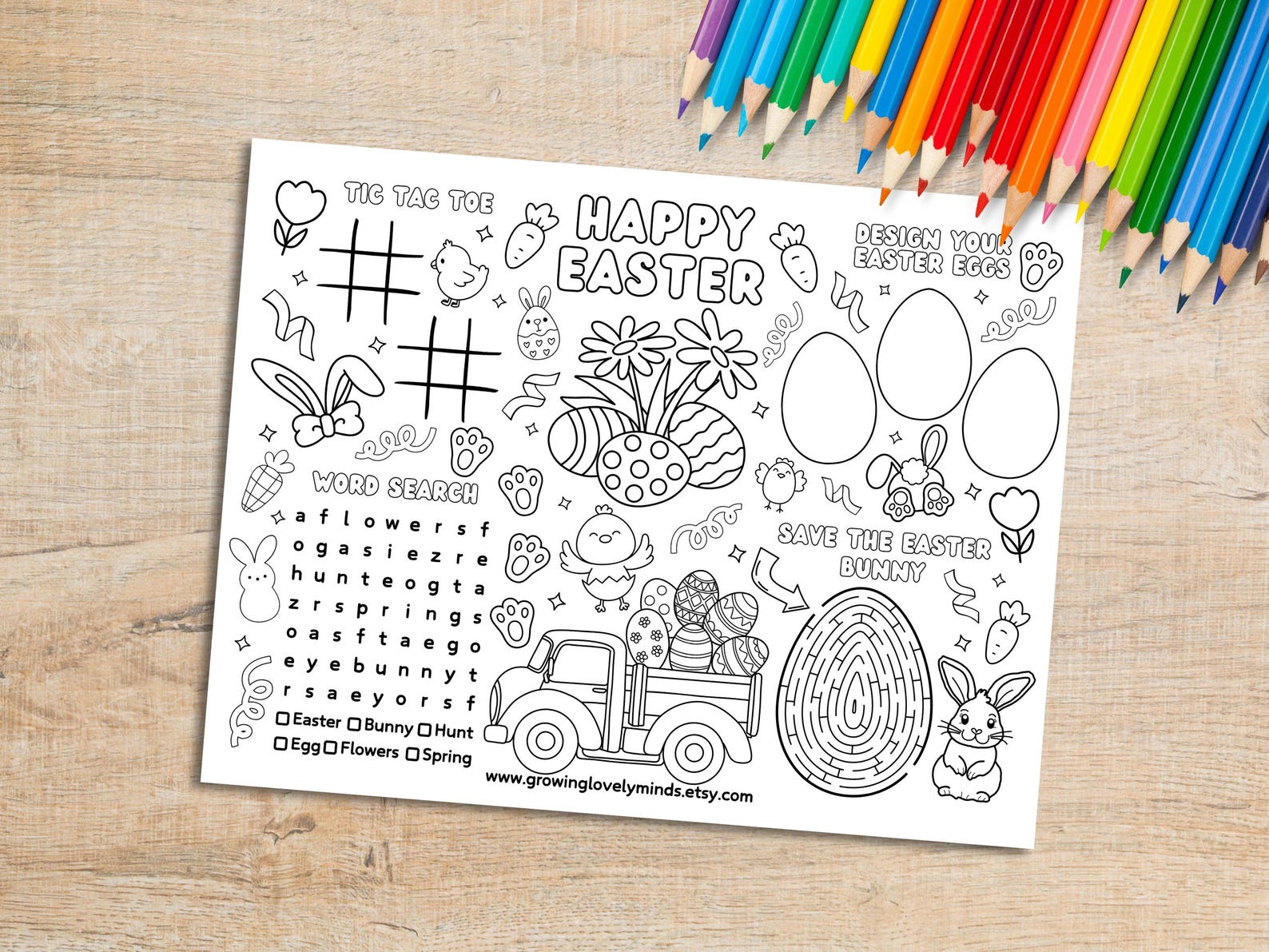 Easter Coloring Placemat: Kids Activity Page (PDF Download) - Etsy