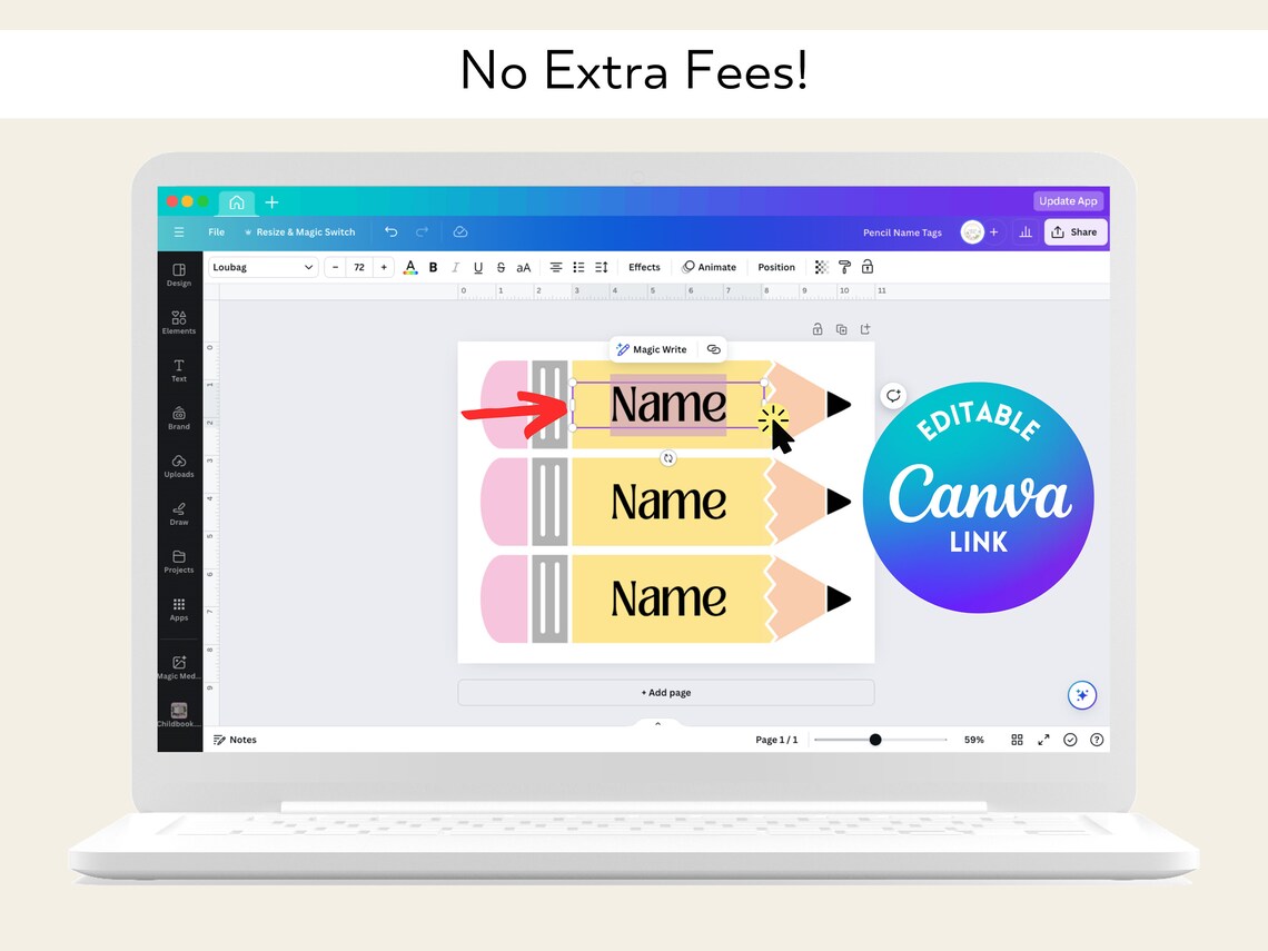 Editable Name Tag Template Back to School Instant Edit & Download ...