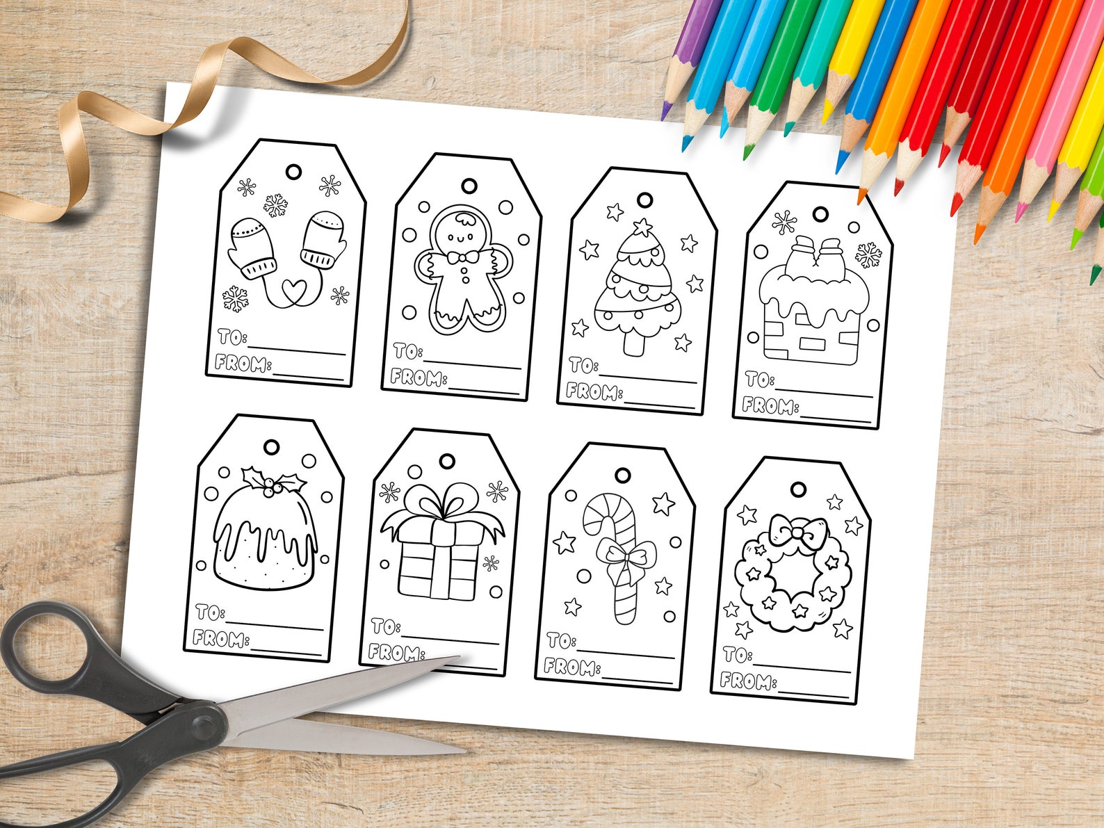 Printable Christmas Gift Tags – Kids Coloring Activity (PDF Download ...