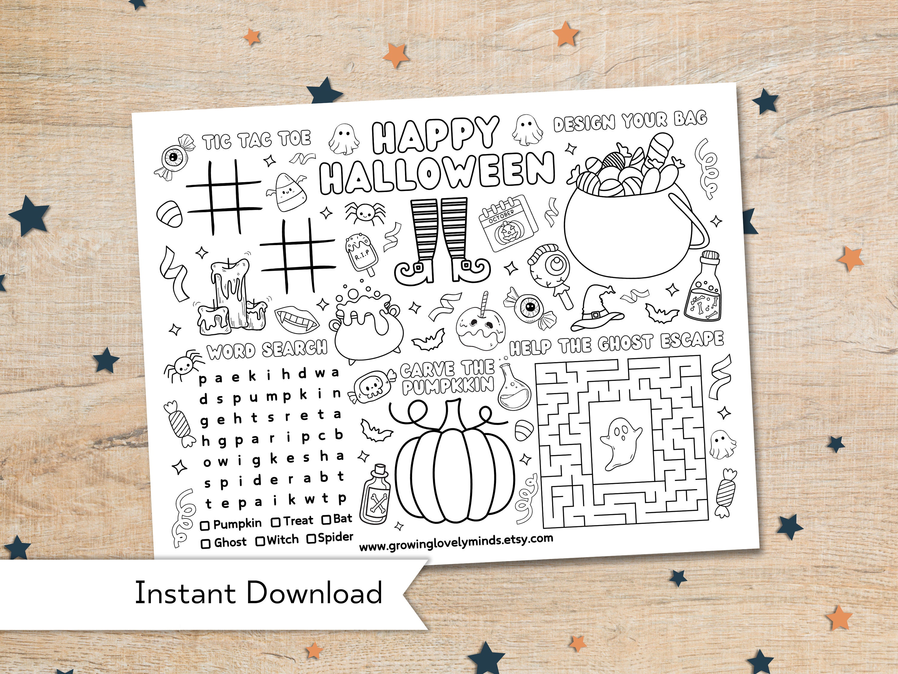 Halloween Activity Placemat – Printable Coloring Page (digital Download ...