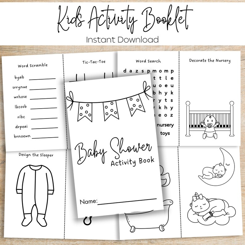 Baby Shower Kids Activity Book Printable Kids Table Activity Book ...