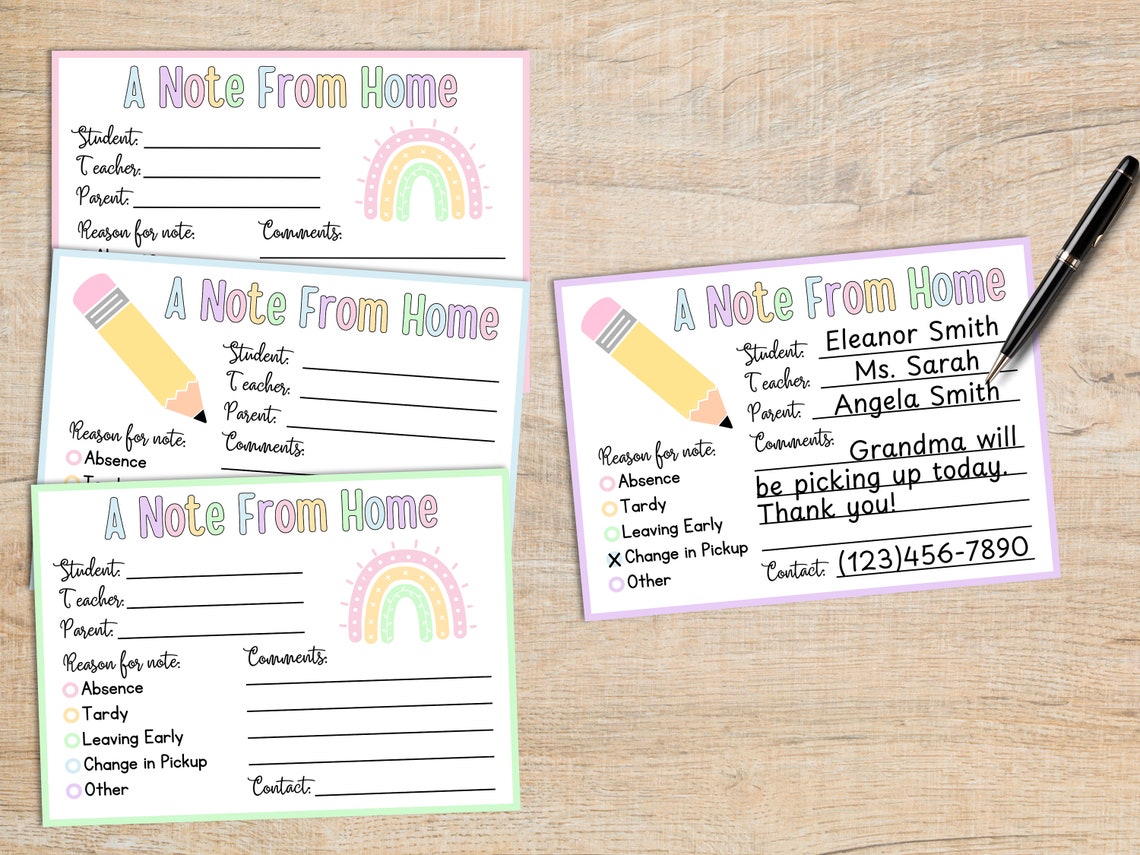 Printable Note From Home School Note From Home Parent Communication ...